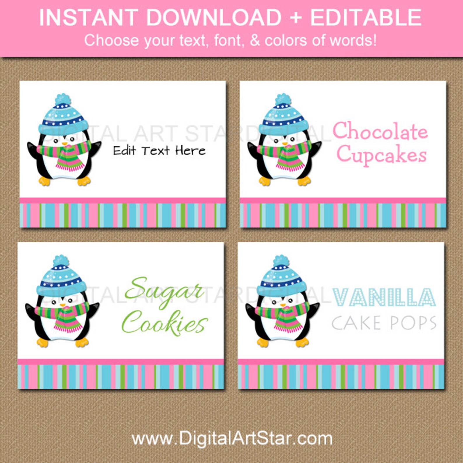 Penguin Labels Printable Penguin Food Tags EDITABLE - Etsy