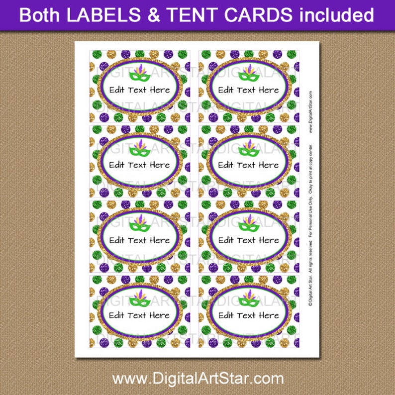 Mardi Gras Labels Mardi Gras Party Printables Mardi Gras - Etsy
