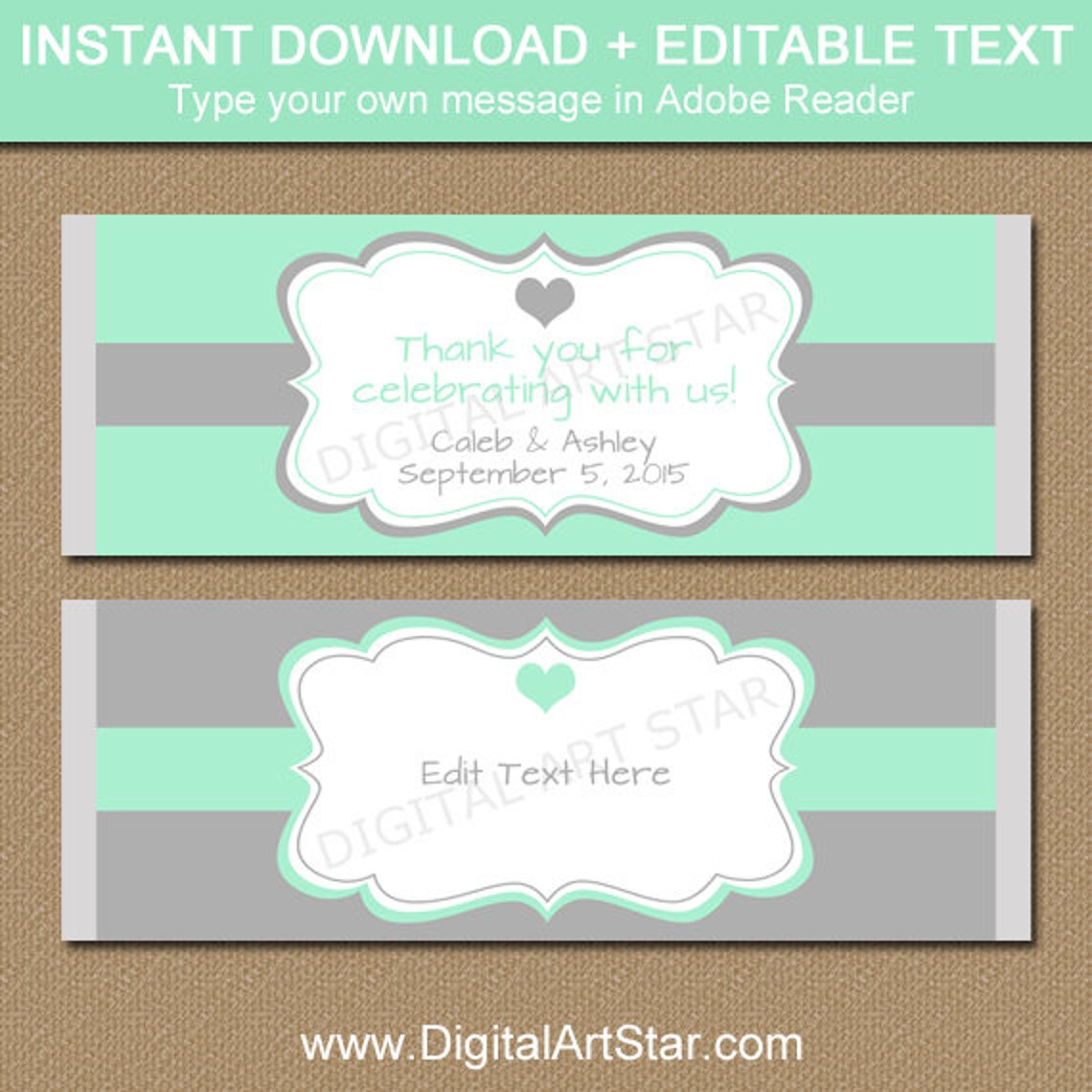 Mint and Grey Chocolate Bar Wrappers Printable Bridal Candy | Etsy