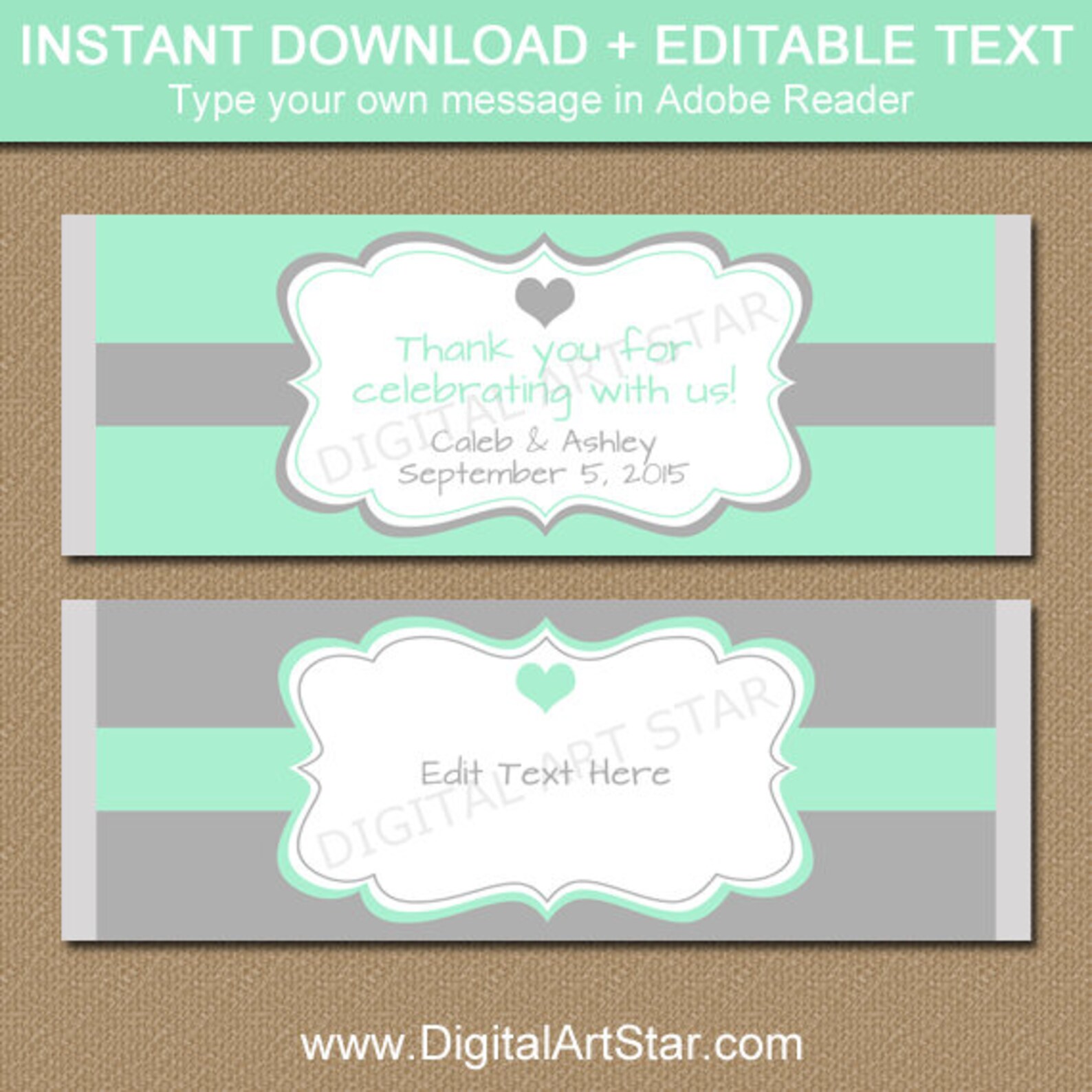 Mint and Grey Chocolate Bar Wrappers Printable Bridal Candy - Etsy