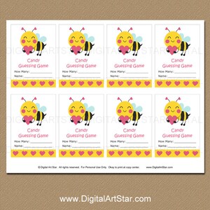Bee Valentine's Day Candy Guessing Game Template Printable Valentine ...
