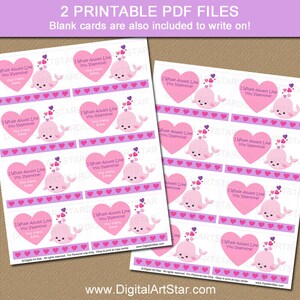 Whale Valentine Card, Printable Valentine Cards for Kids, Classroom ...