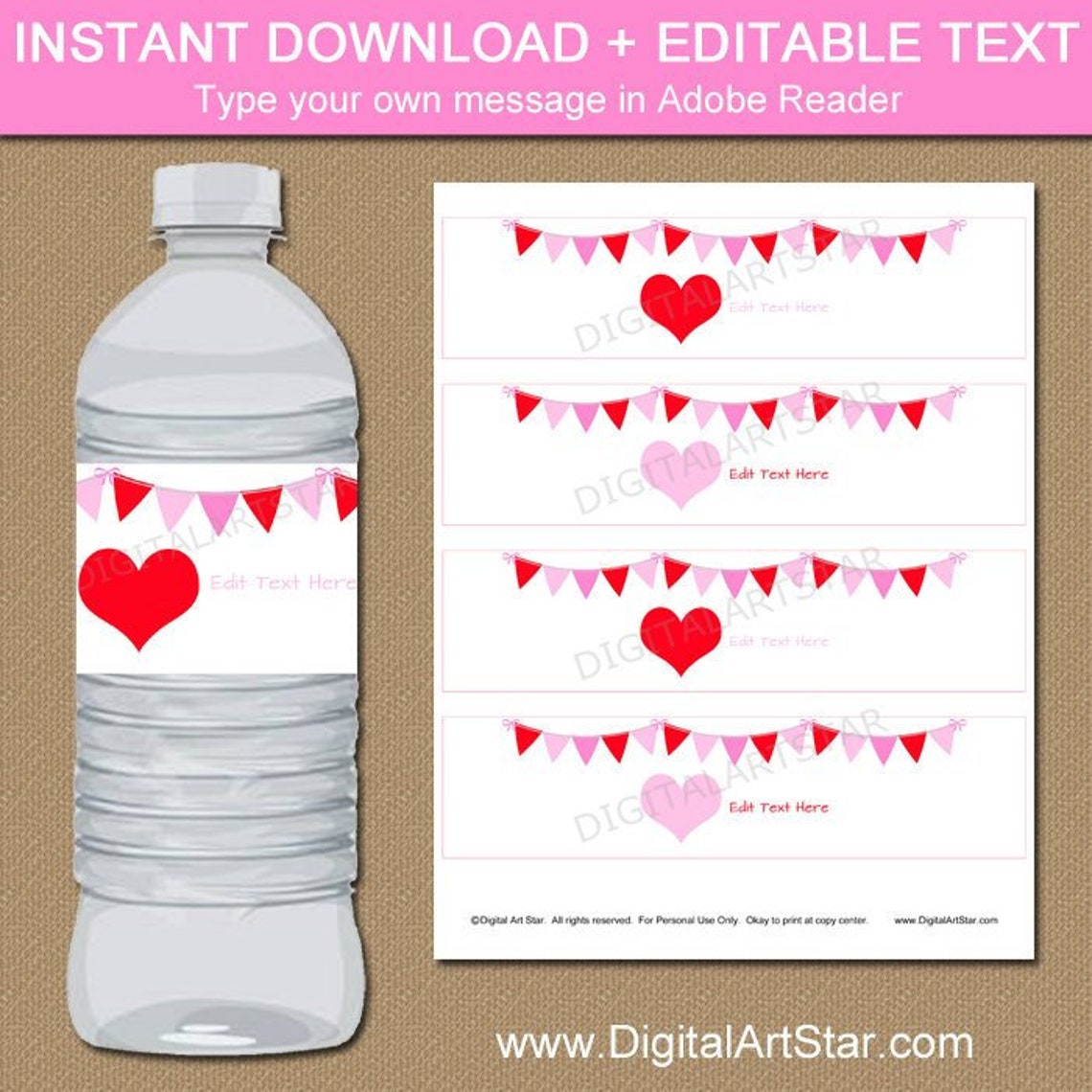 Valentine Water Bottle Labels Classroom Valentine Party - Etsy
