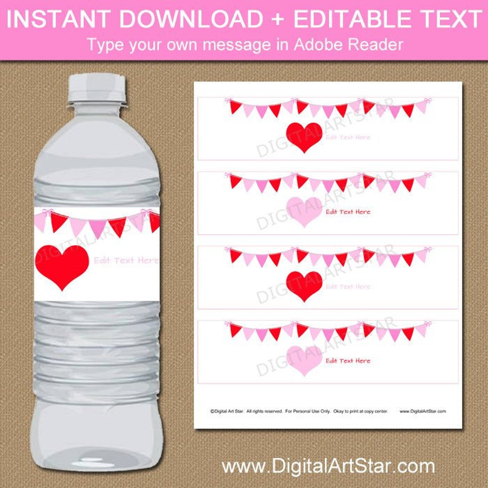 Valentine Water Bottle Labels Classroom Valentine Party | Etsy