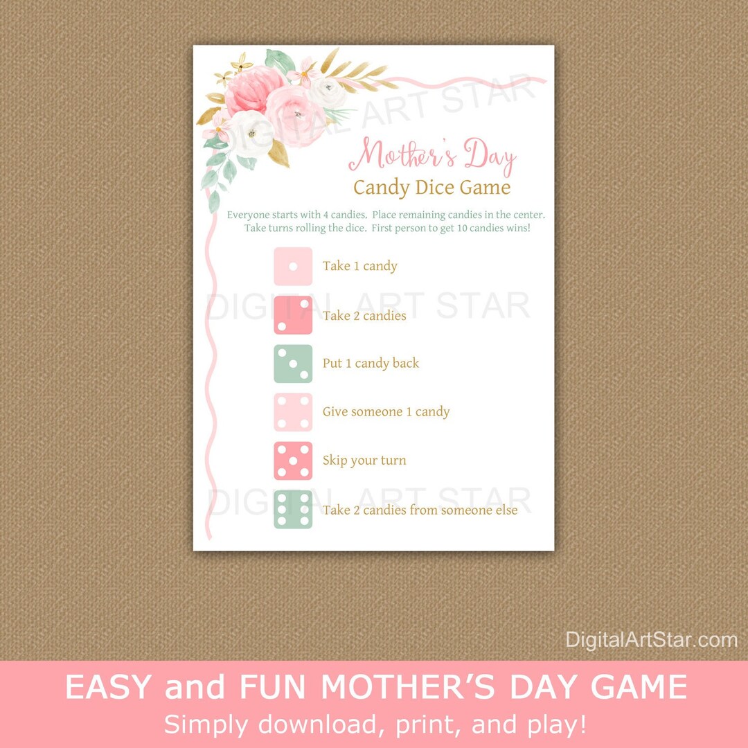 Mother's Day Candy Dice Game Printable Mothers Day Games for Large ...