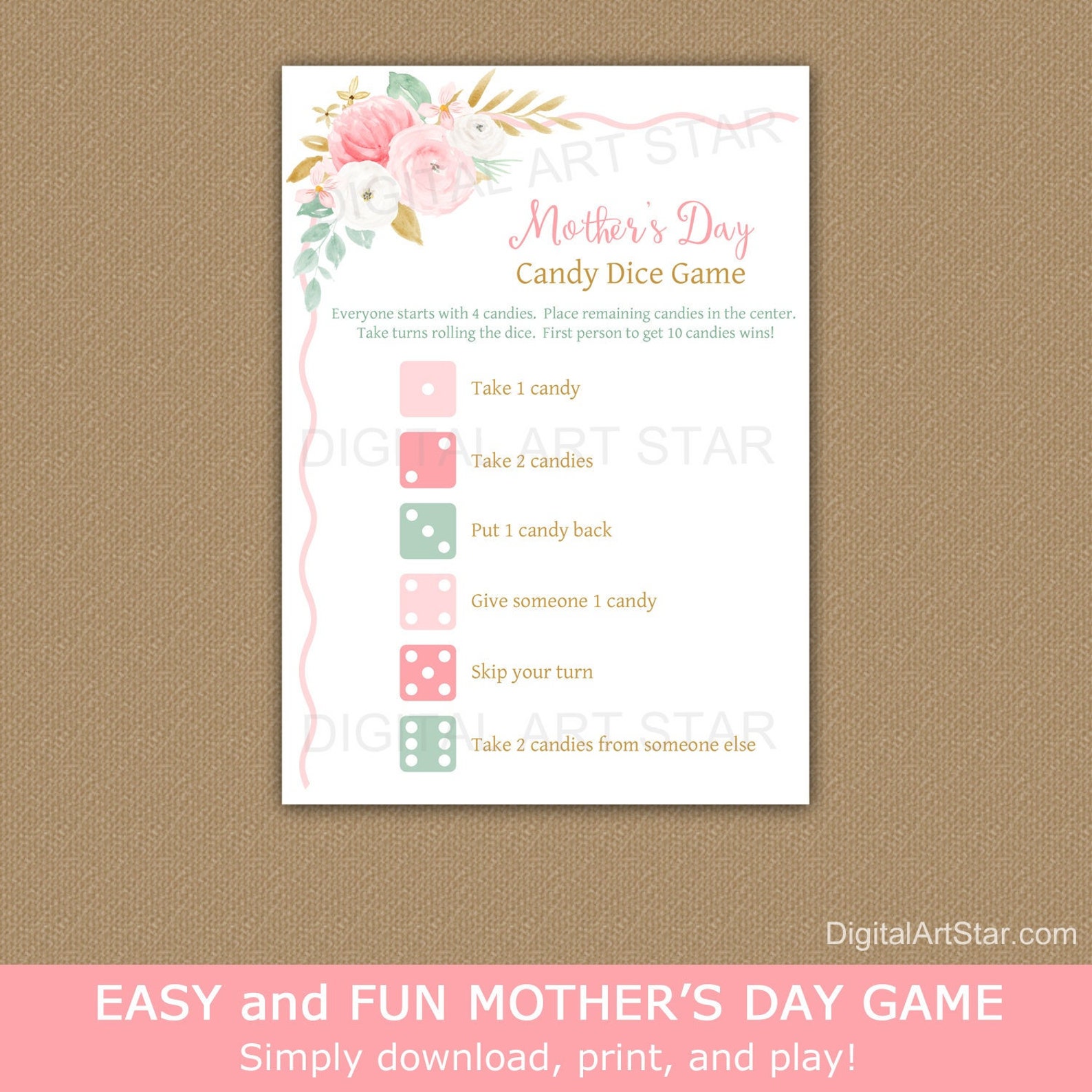 Mother's Day Candy Dice Game Printable Mothers Day Games - Etsy