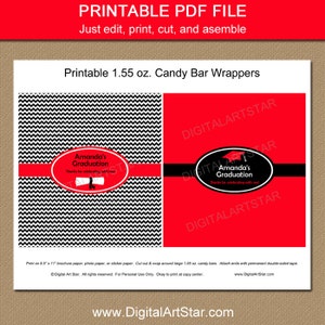 Graduation Candy Bar Wrapper Printable, Red and Black Graduation Party ...