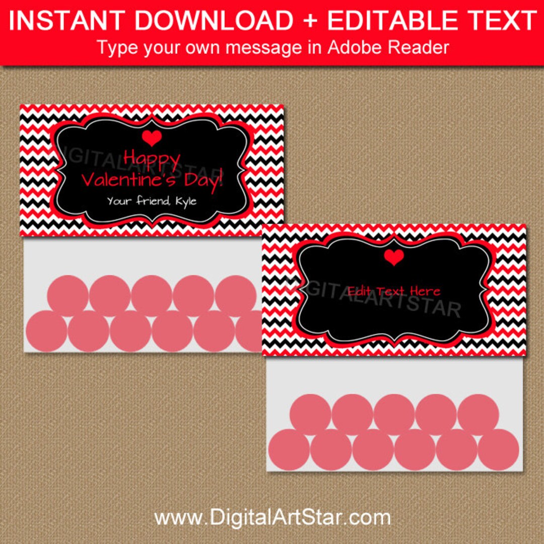 INSTANT DOWNLOAD Valentine's Day Bag Labels Red and Black Bag Toppers ...