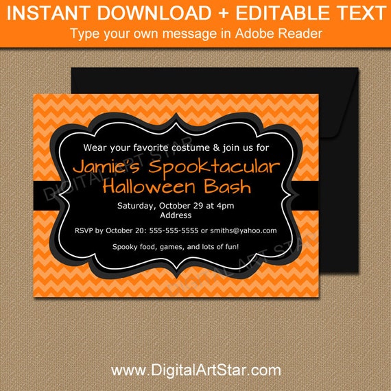 Orange and Black Halloween Invitation, Downloadable Halloween Party ...
