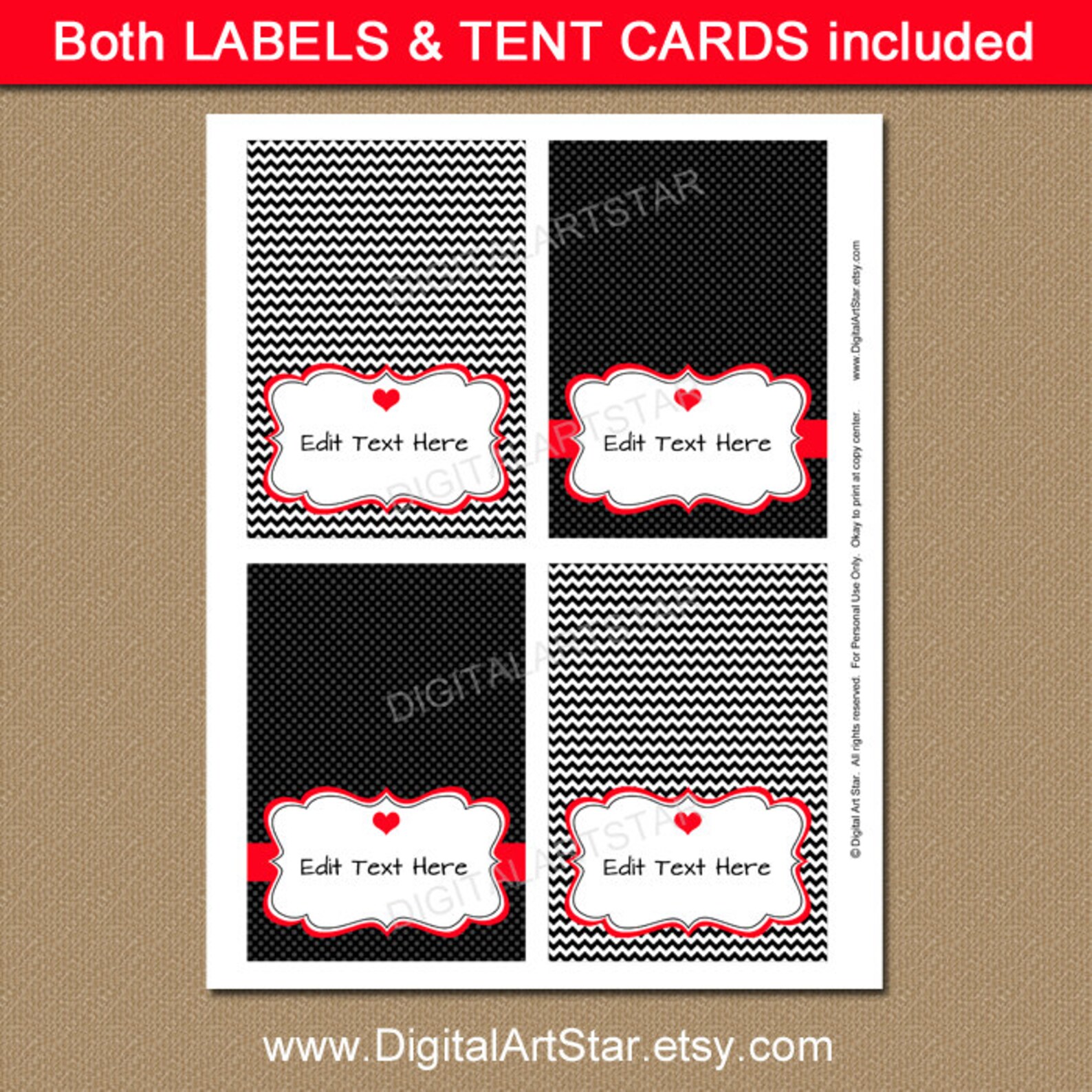 Valentines Day Labels Printable Chevron Black Red Candy - Etsy