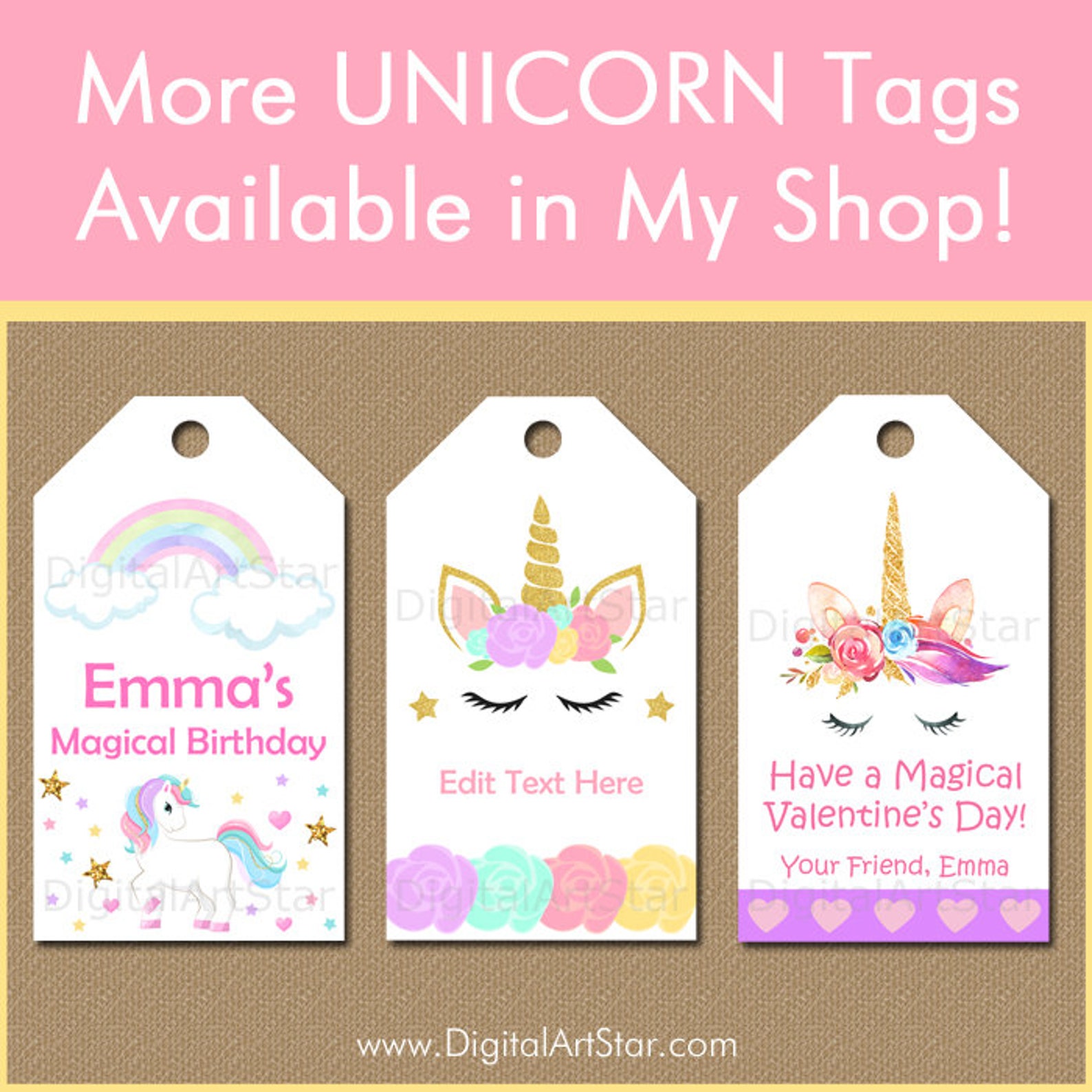 Unicorn Birthday Tags Unicorn Favor Tags Printable Tag Hang | Etsy