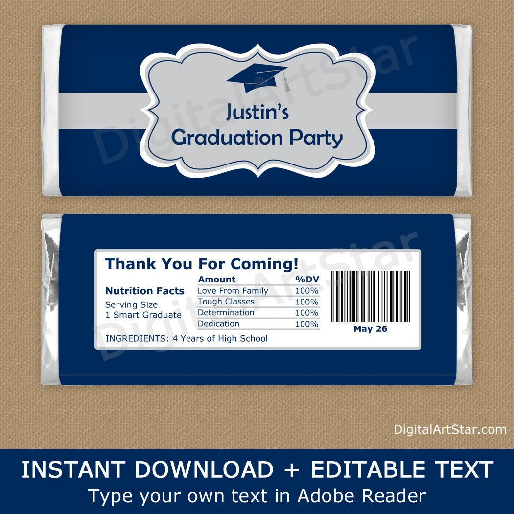 Navy Graduation Favors Printable Graduation Candy Bar | Etsy