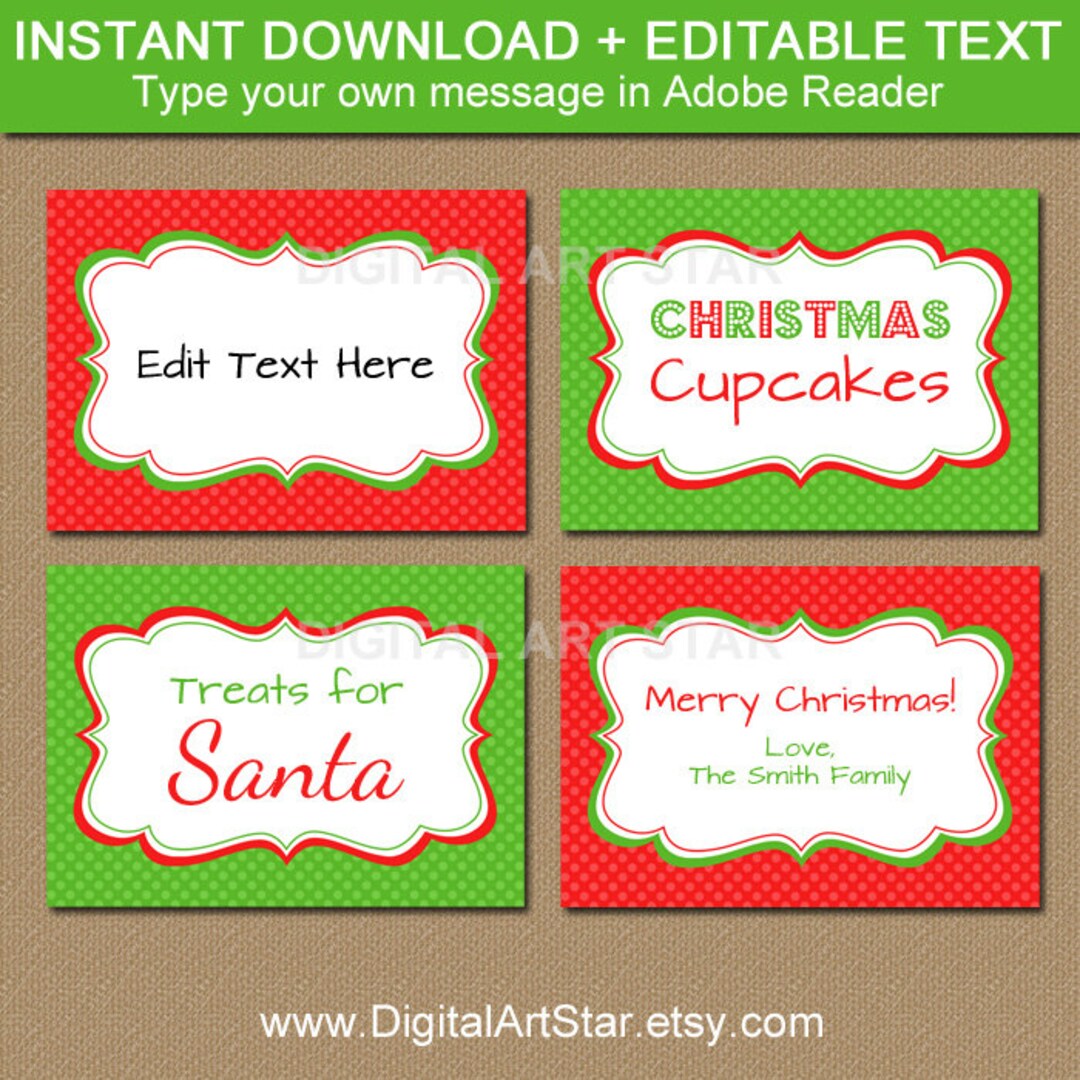 Printable Christmas Buffet Card, Christmas Labels, Holiday Candy Buffet ...