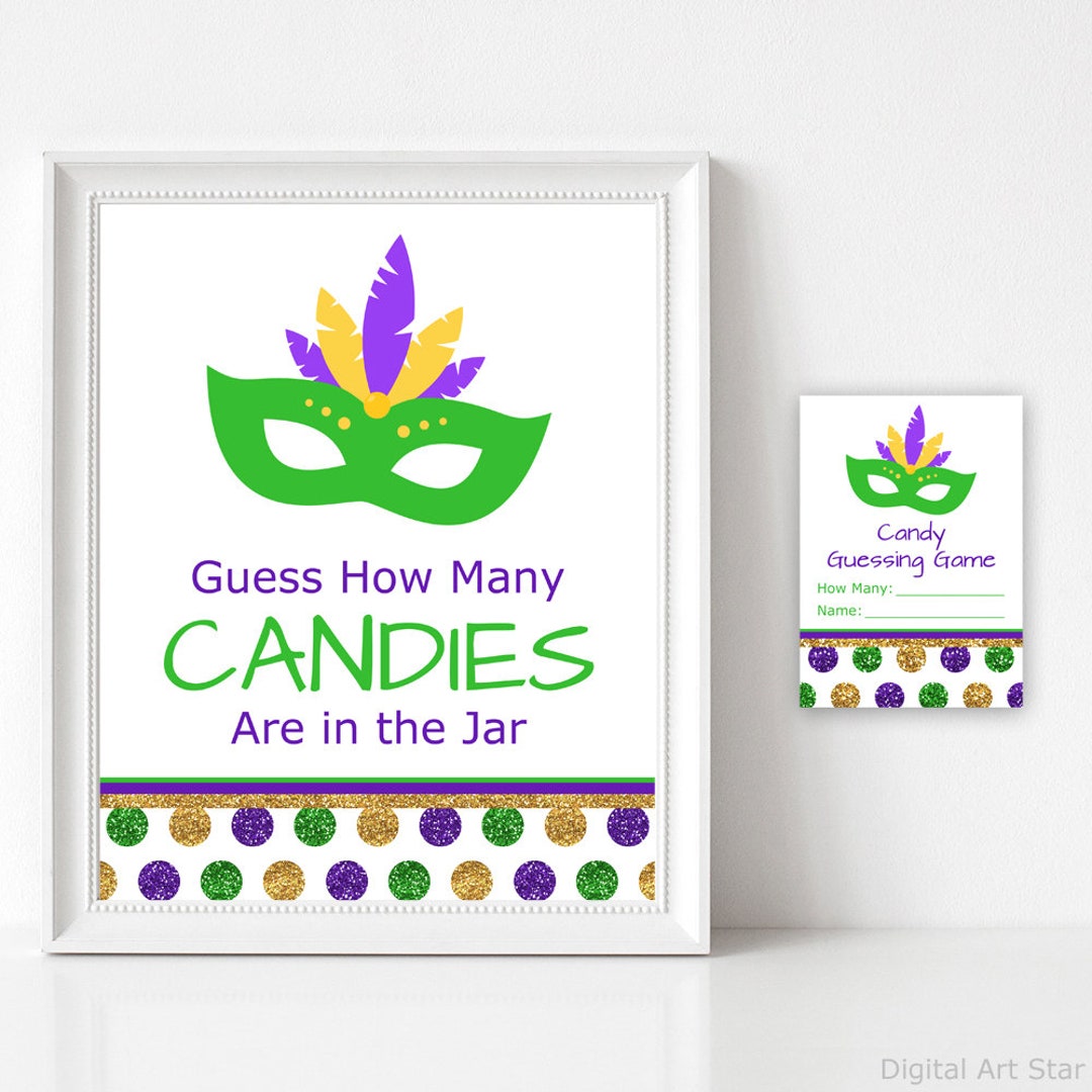 Guess How Many Candies Game, Printable Mardi Gras Game, Candy Guessing ...