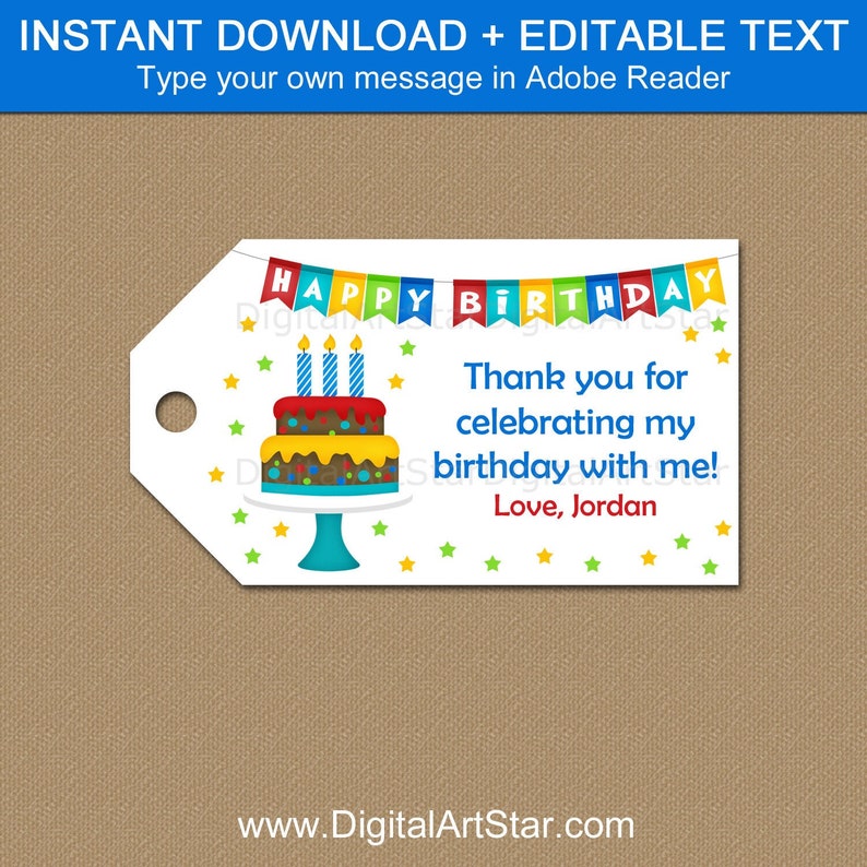 Happy Birthday Tags Printable Editable Birthday Favor Tags | Etsy