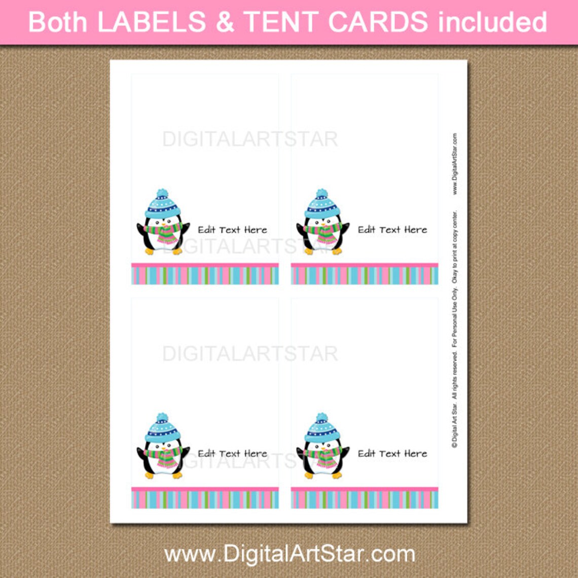 Penguin Labels Printable Penguin Food Tags EDITABLE - Etsy