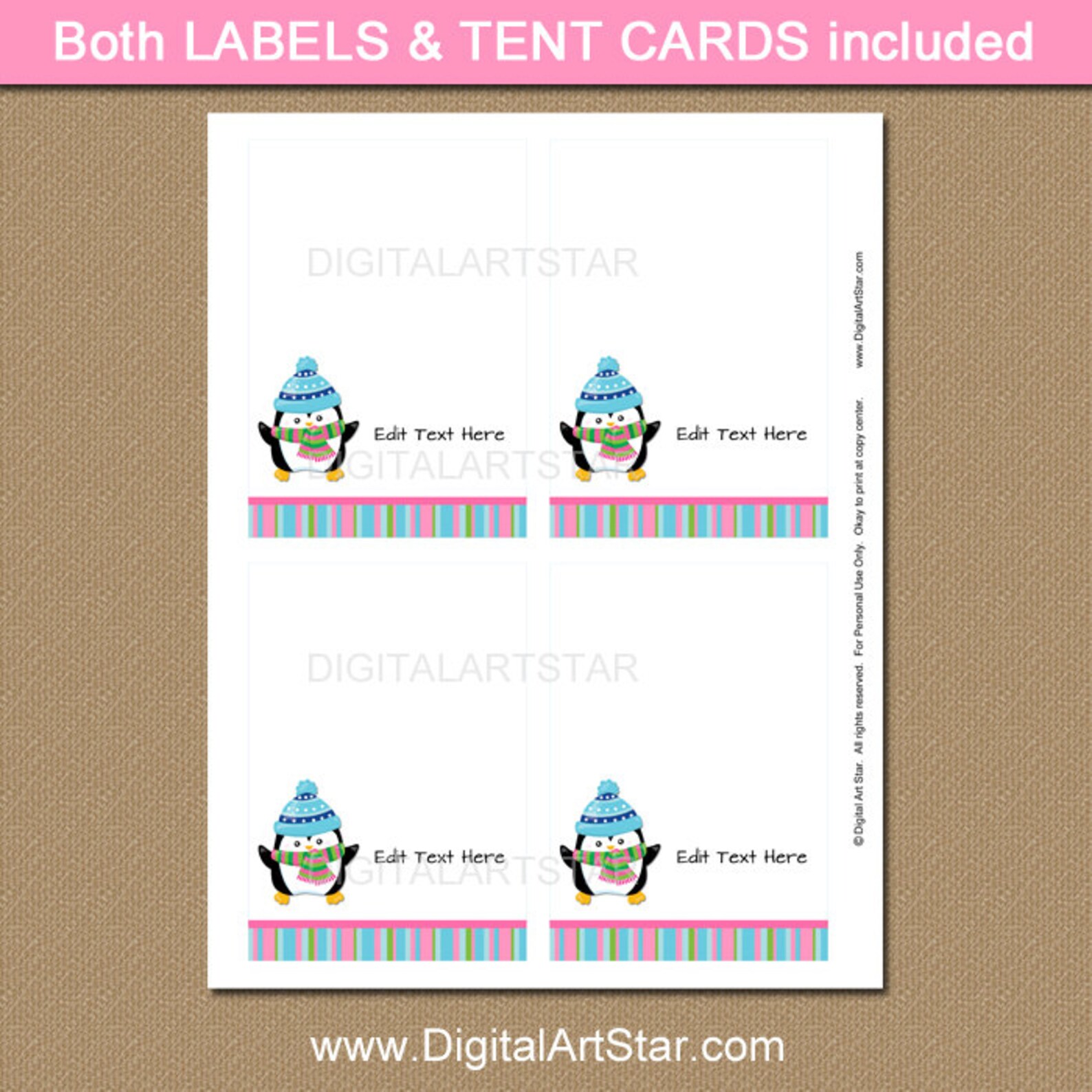 Penguin Labels Printable Penguin Food Tags EDITABLE - Etsy
