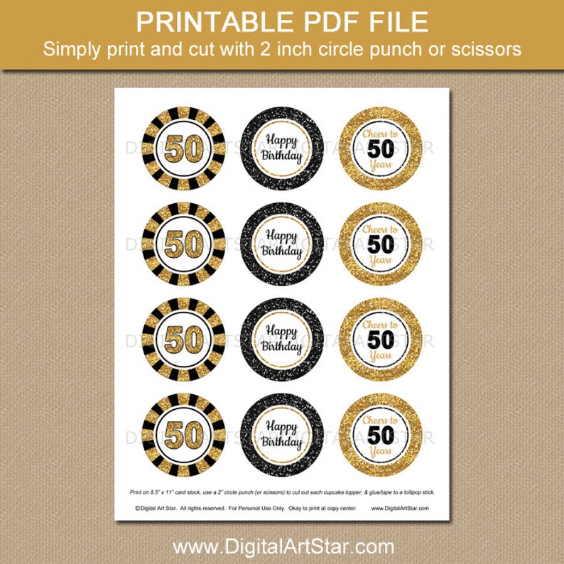 50th Birthday Cupcake Toppers Printable 50th Birthday - Etsy