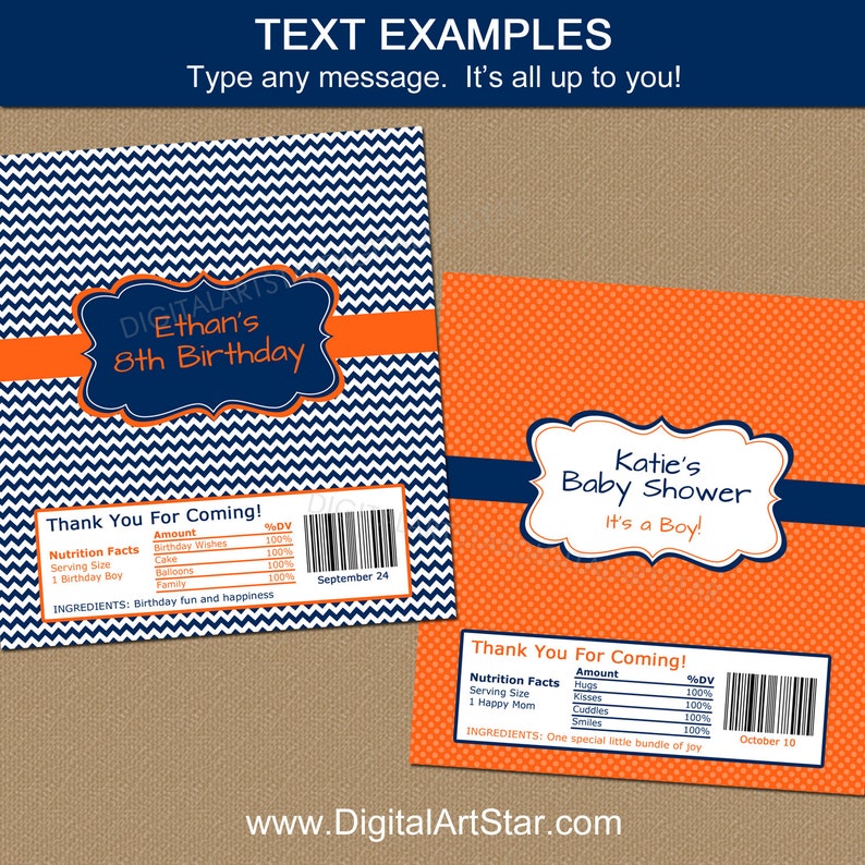 Navy Blue Orange Candy Bar Wrapper Template Chocolate - Etsy