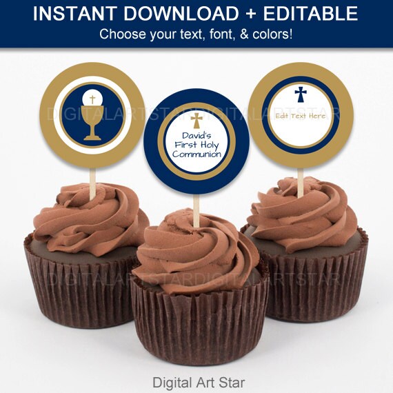 First Communion Cupcake Toppers Printable First Communion - Etsy