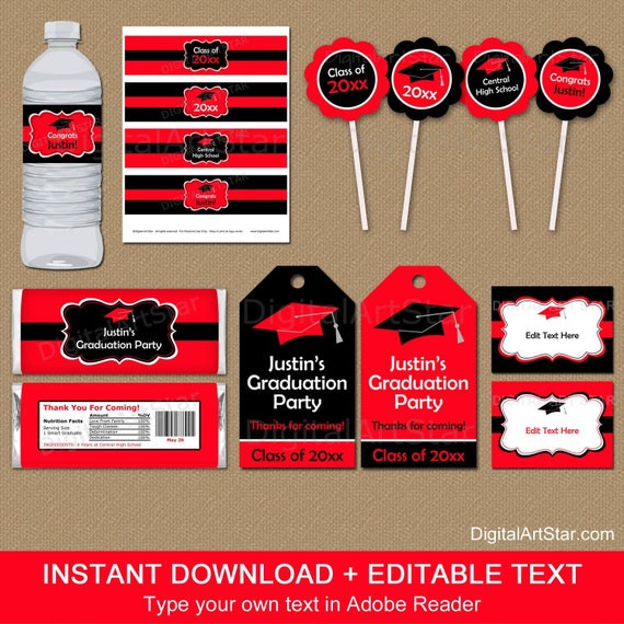 Graduation Party Package, Red and Black Graduation Party Decorations ...