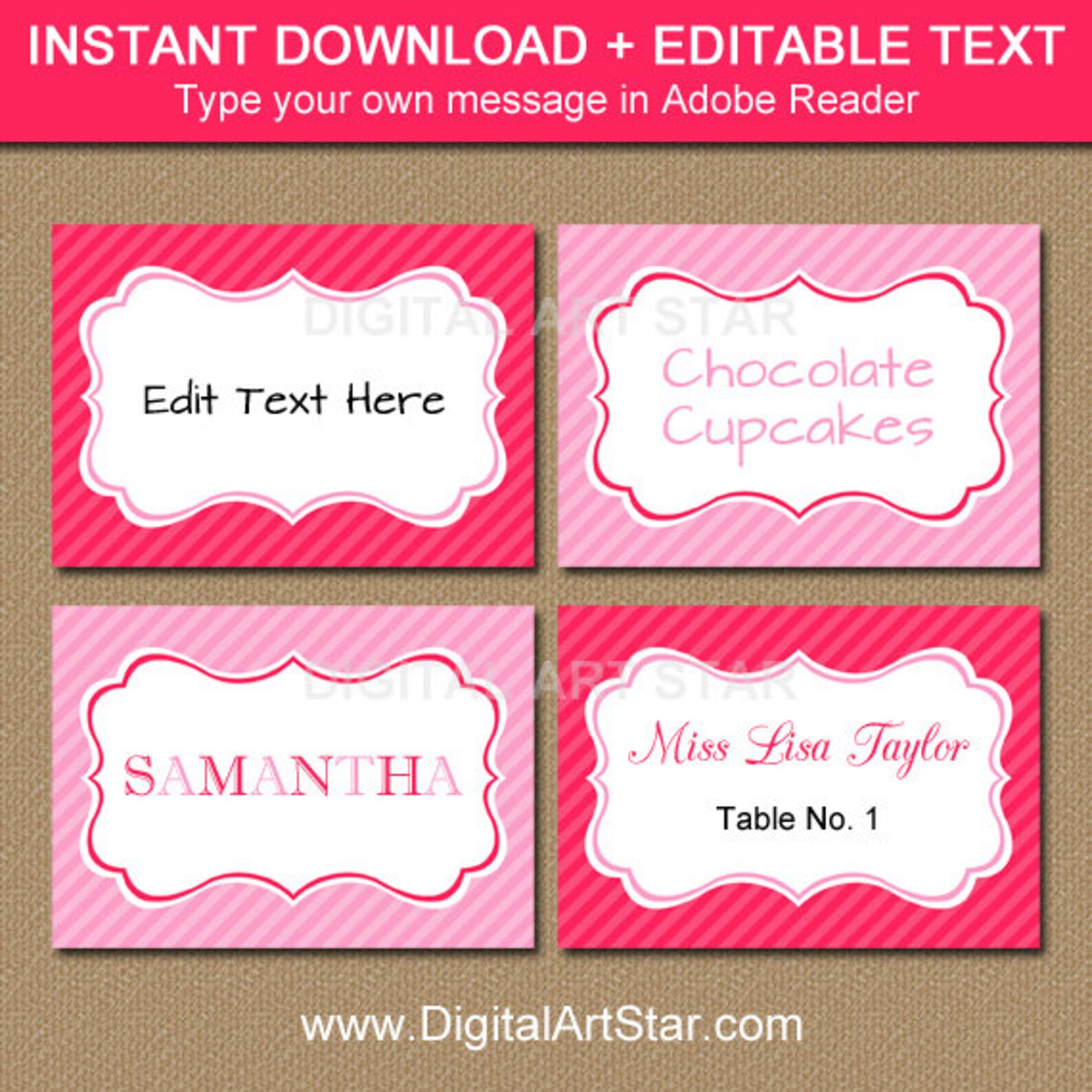 Pink Tent Cards Pink Labels Pink Buffet Cards Printable - Etsy
