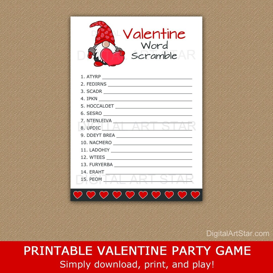 Printable Valentine Games Valentine Word Scramble Game Valentine's Day ...