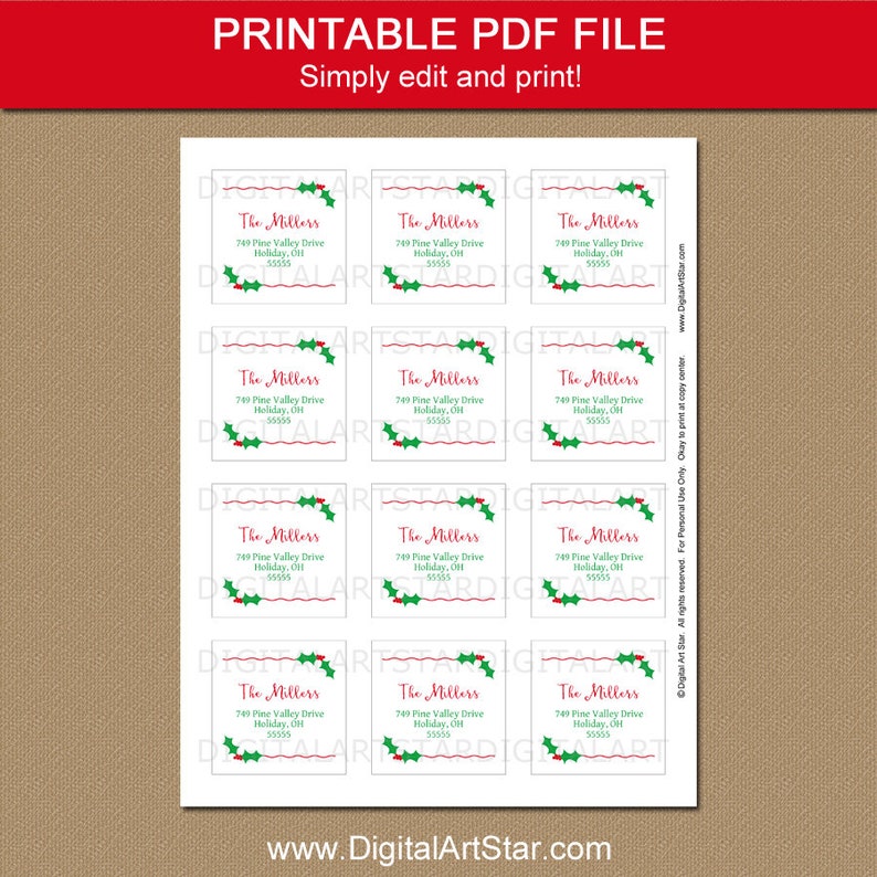 Printable Christmas Address Labels Holiday Address Labels - Etsy