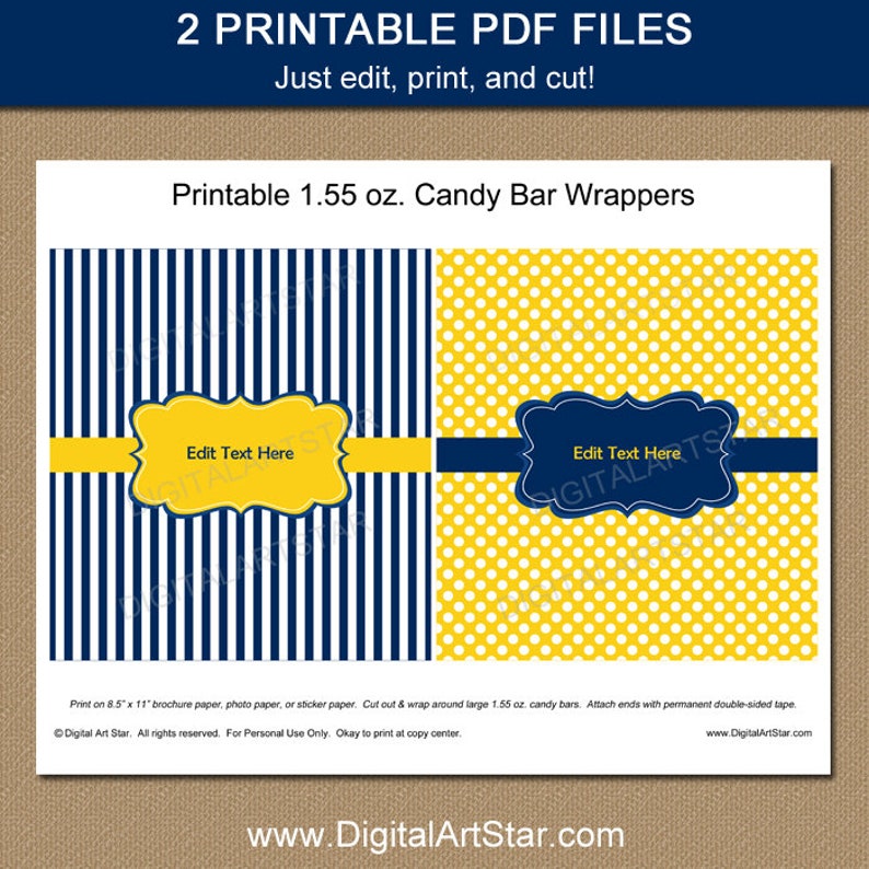 Boy Baby Shower Favors Editable Candy Wrapper Navy Blue and | Etsy