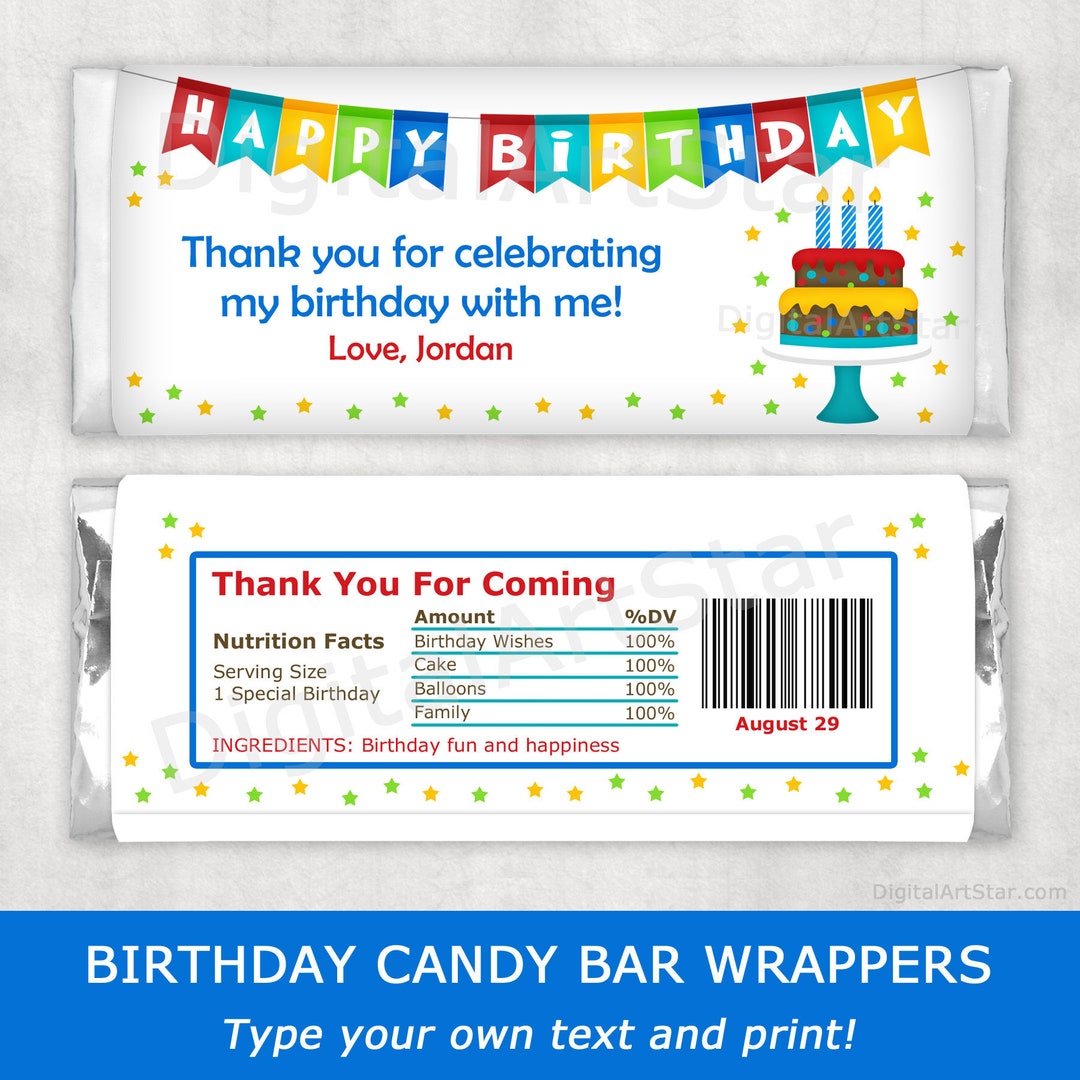 Birthday Candy Bar Wrappers Printable Chocolate Wrappers Adult Birthday ...