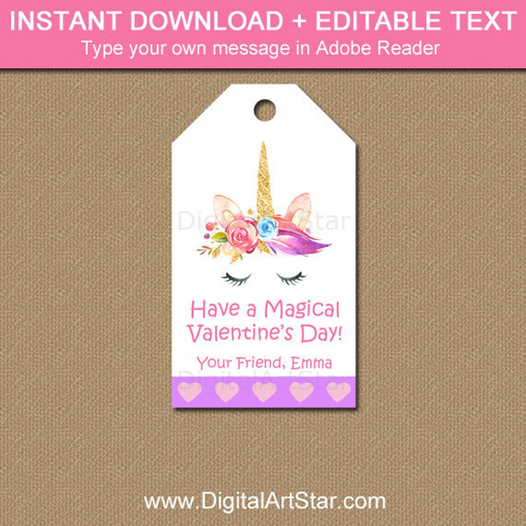 Valentines Day Tags Printable Unicorn Valentine Tags Instant Download ...