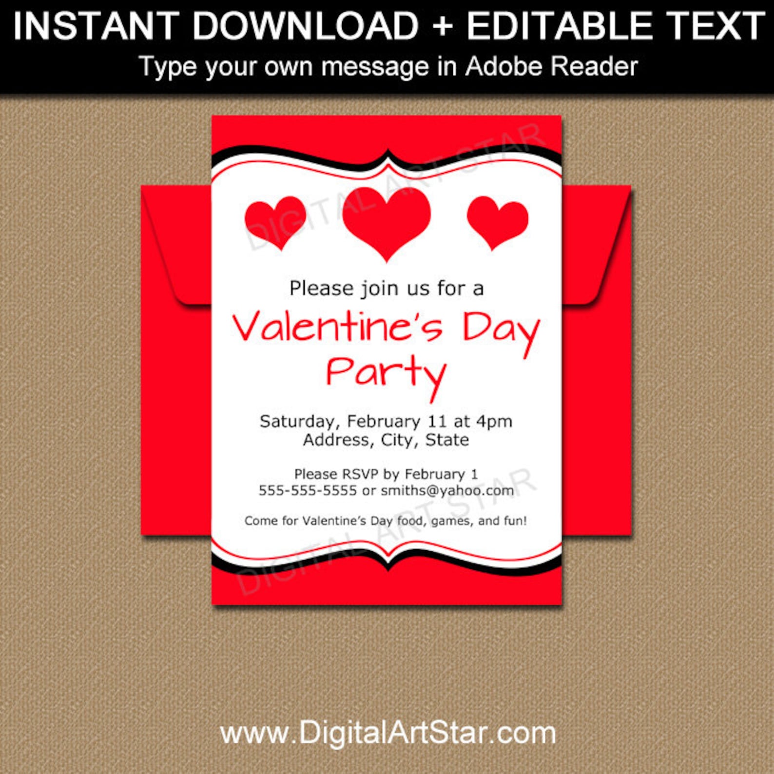 Valentine Invitations Valentines Day Invitation Template | Etsy