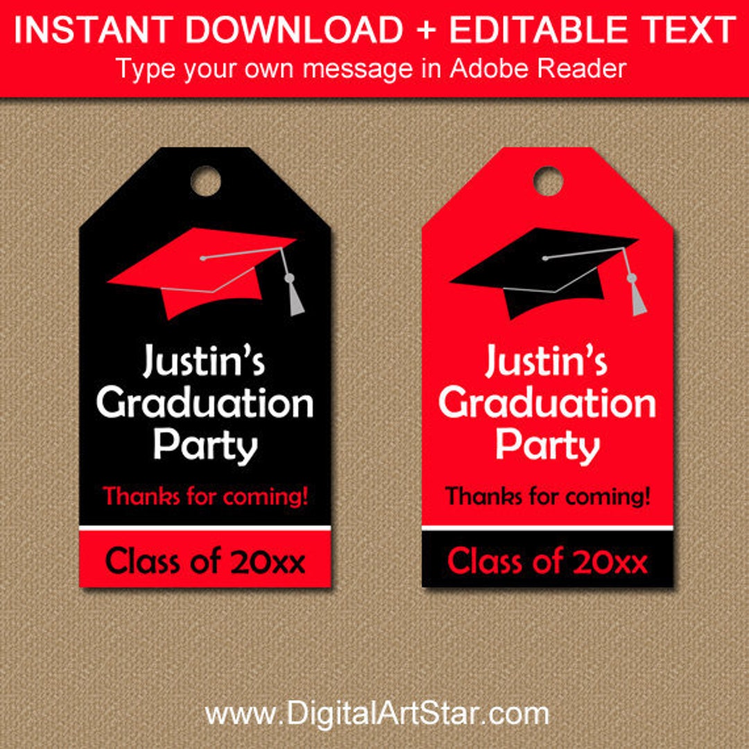 Graduation Thank You Tag, Printable Graduation Tag, Red and Black ...