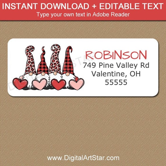 Editable Valentine Address Label Template, Gnome Valentine Address ...
