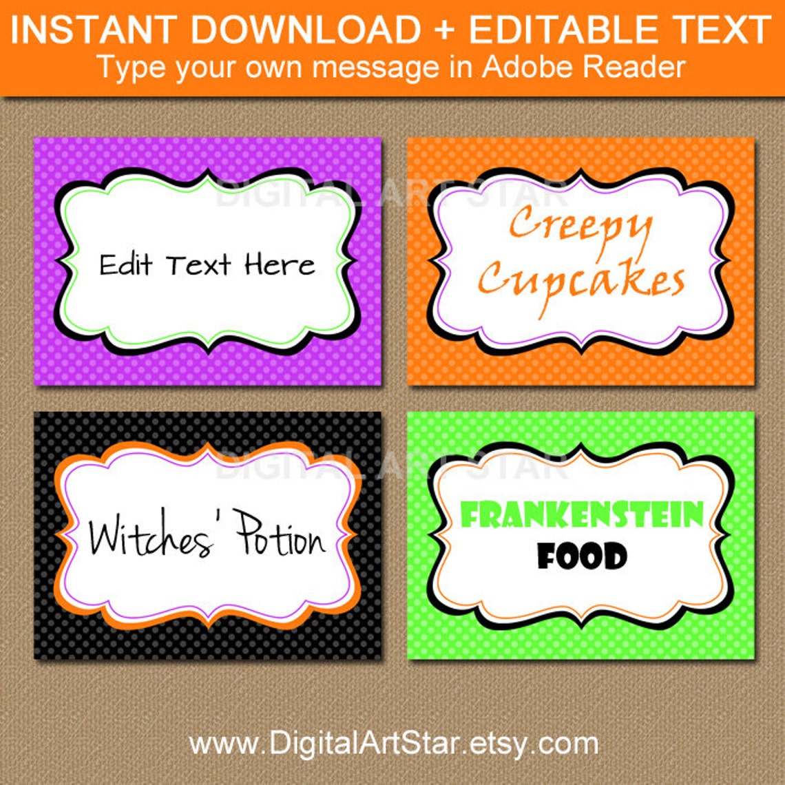 Printable Halloween Labels EDITABLE Tent Cards Buffet Cards - Etsy