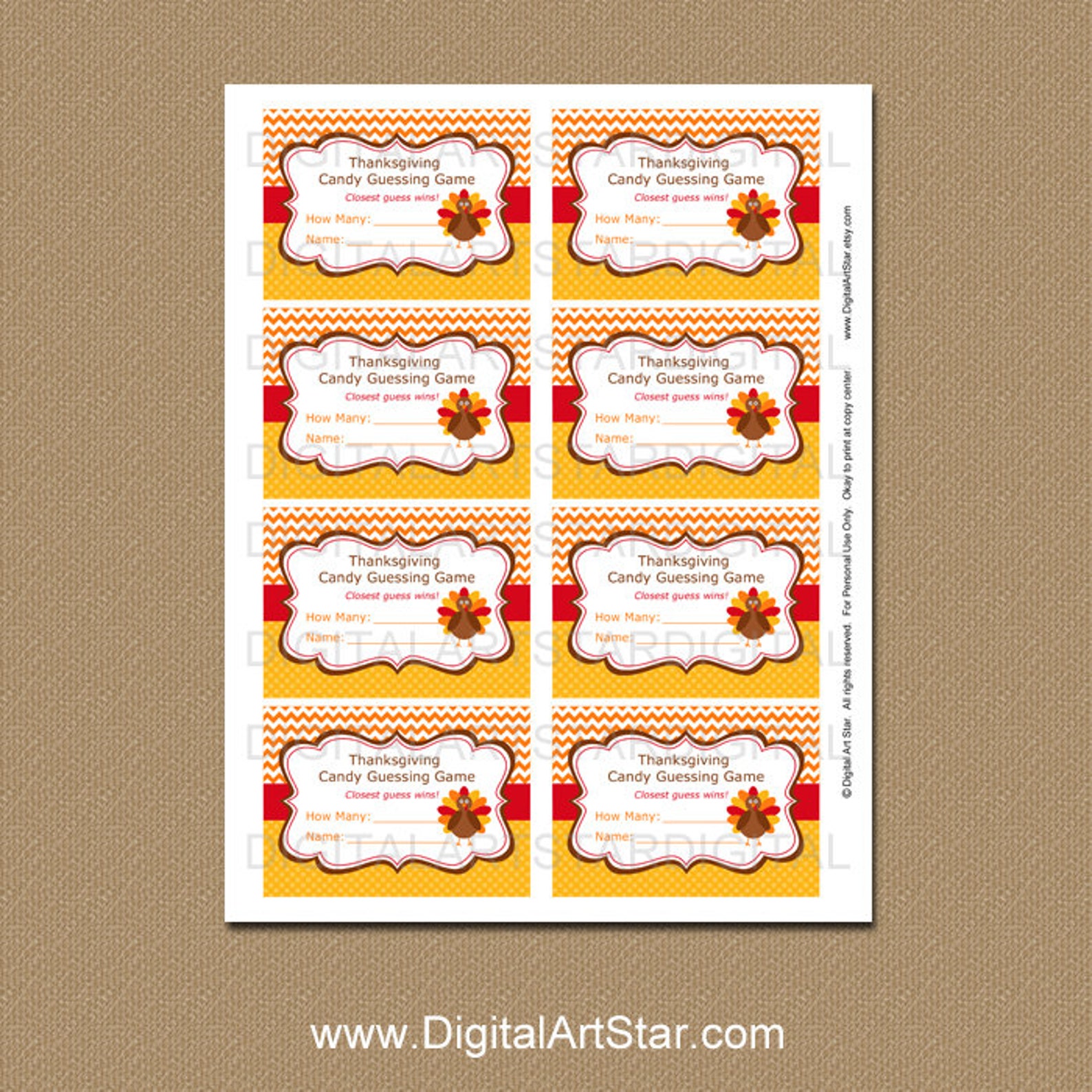 Printable Thanksgiving Game Candy Guessing Game Cards - Etsy