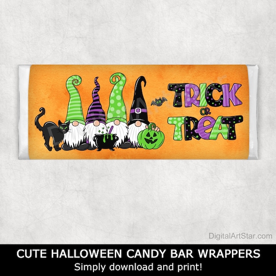Gnome Halloween Candy Bar Wrapper, Trick or Treat Candy Wrapper ...