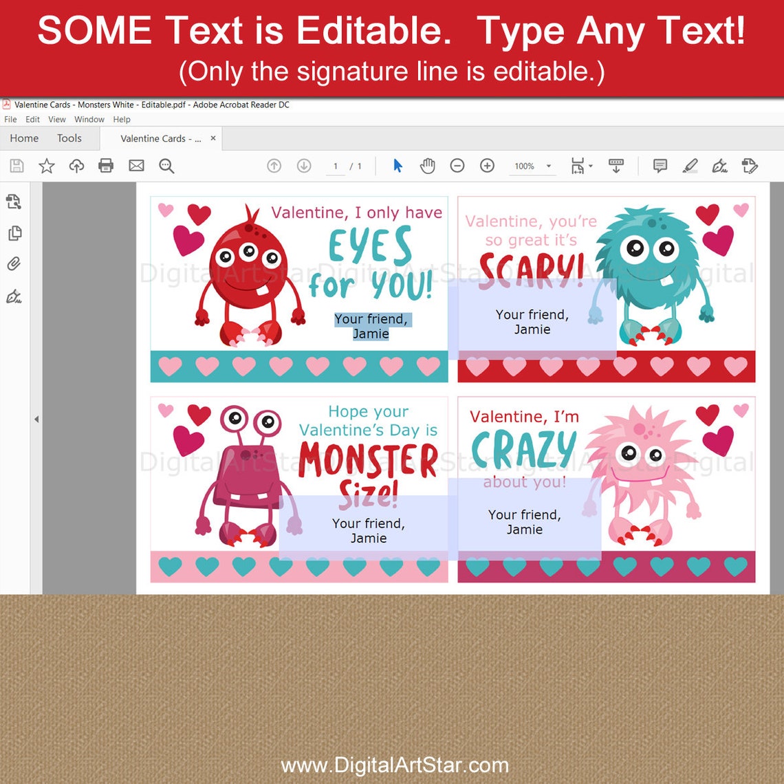 Monster Valentines Day Cards for Kids Printable Valentines for - Etsy