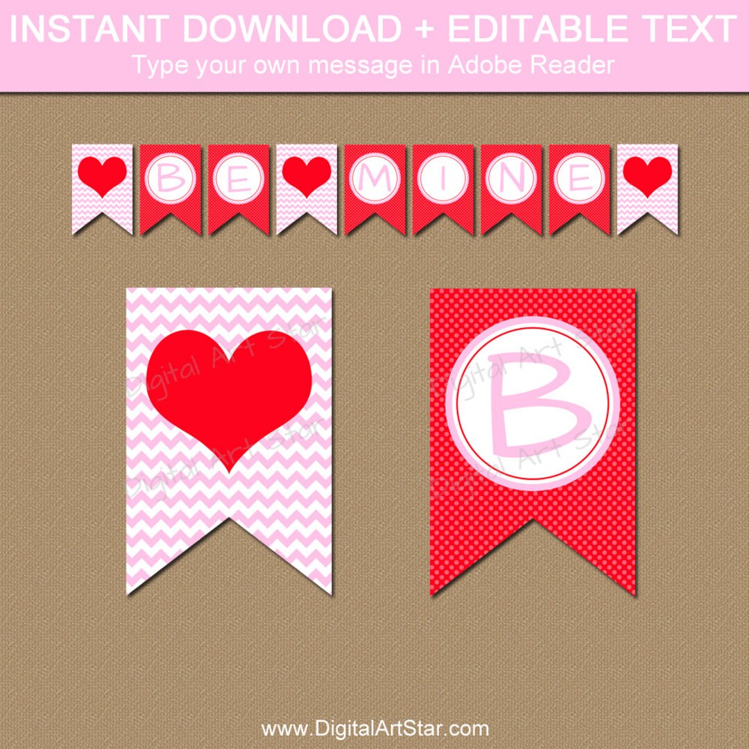 Valentines Banner Printable Love Banner Valentines Day Decor EDITABLE ...