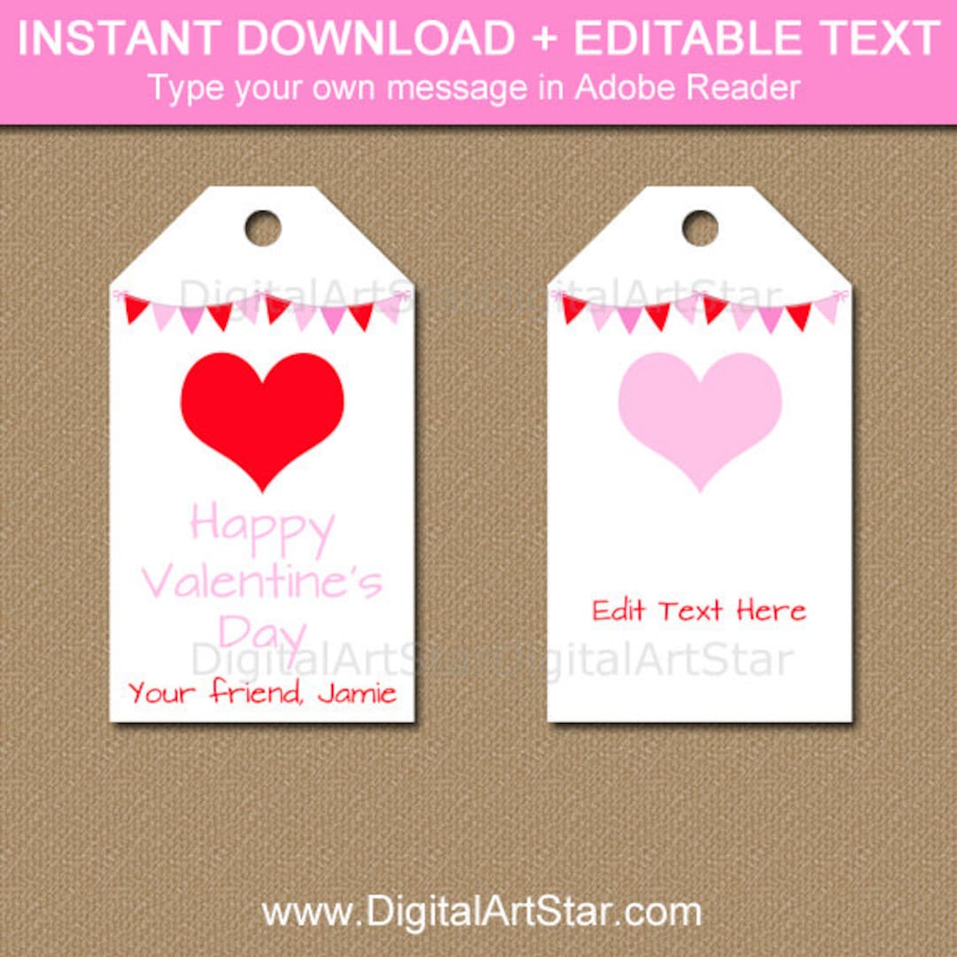 Printable Valentine Tags for Kids, Valentines Day Tags, Classroom ...