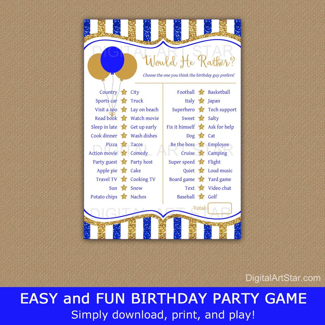 Would He Rather Birthday Game Printable Adult Birthday Games - Etsy