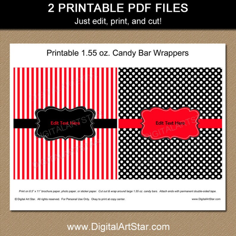 Candy Bar Wrappers Birthday Red and Black Chocolate Bar - Etsy