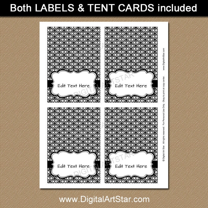 Black and White Food Labels Damask Food Label Candy Buffet | Etsy