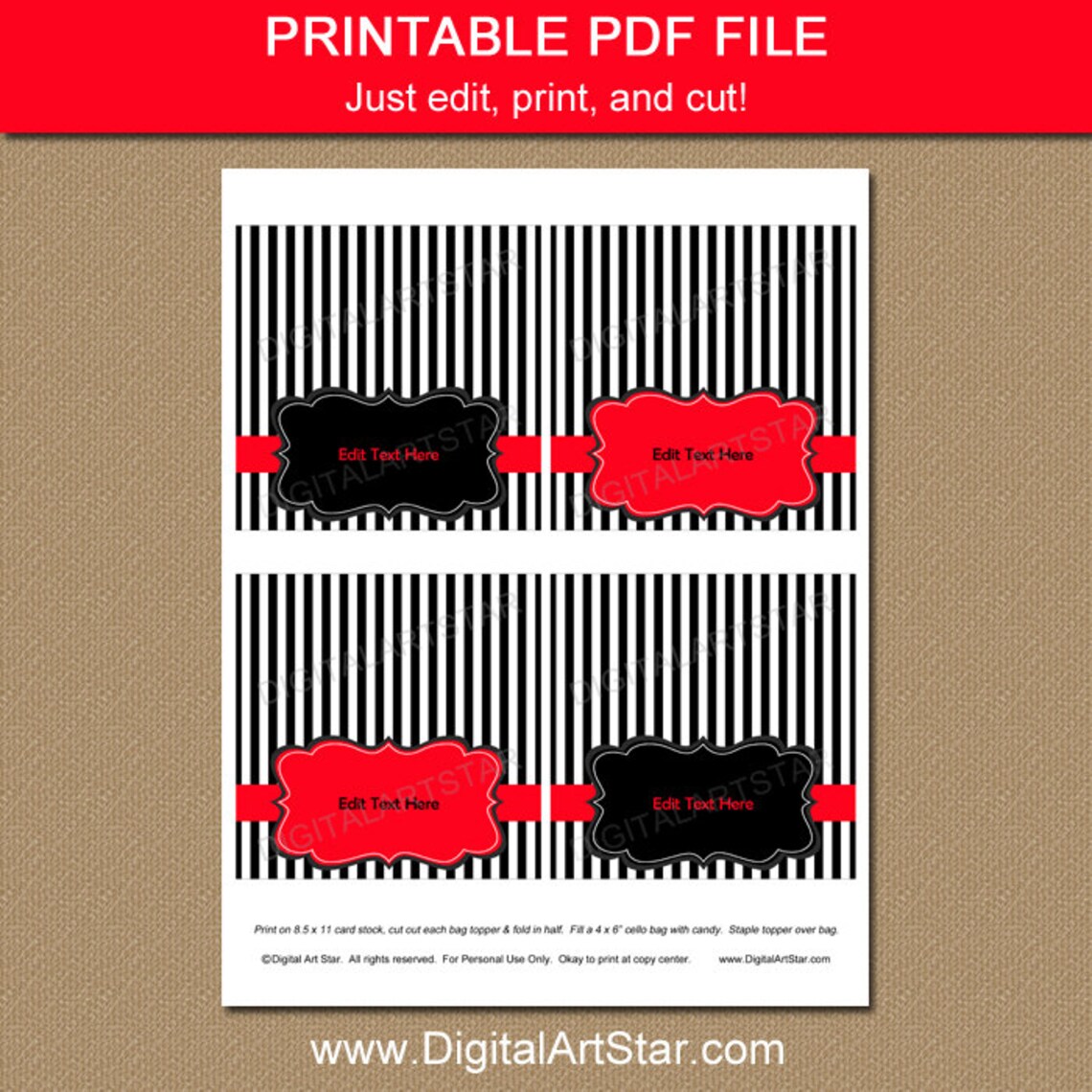 Treat Bag Toppers Printable Birthday Party Favor Bags Red | Etsy