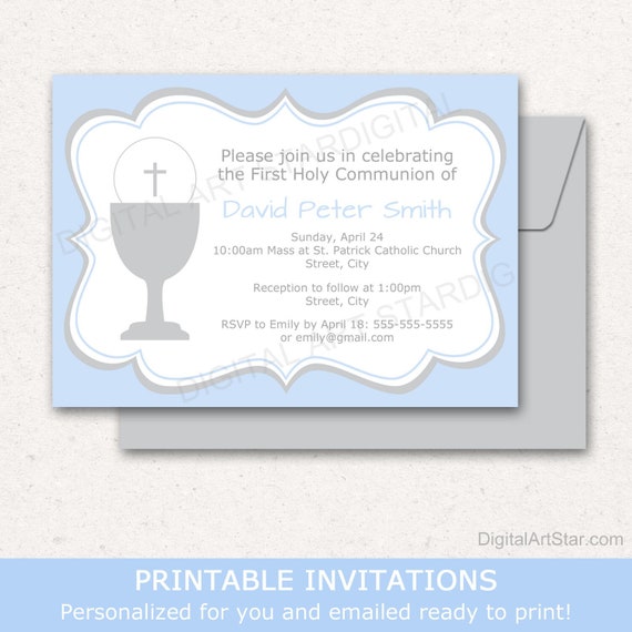 PRINTABLE First Communion Invitation Boy First Holy Communion ...