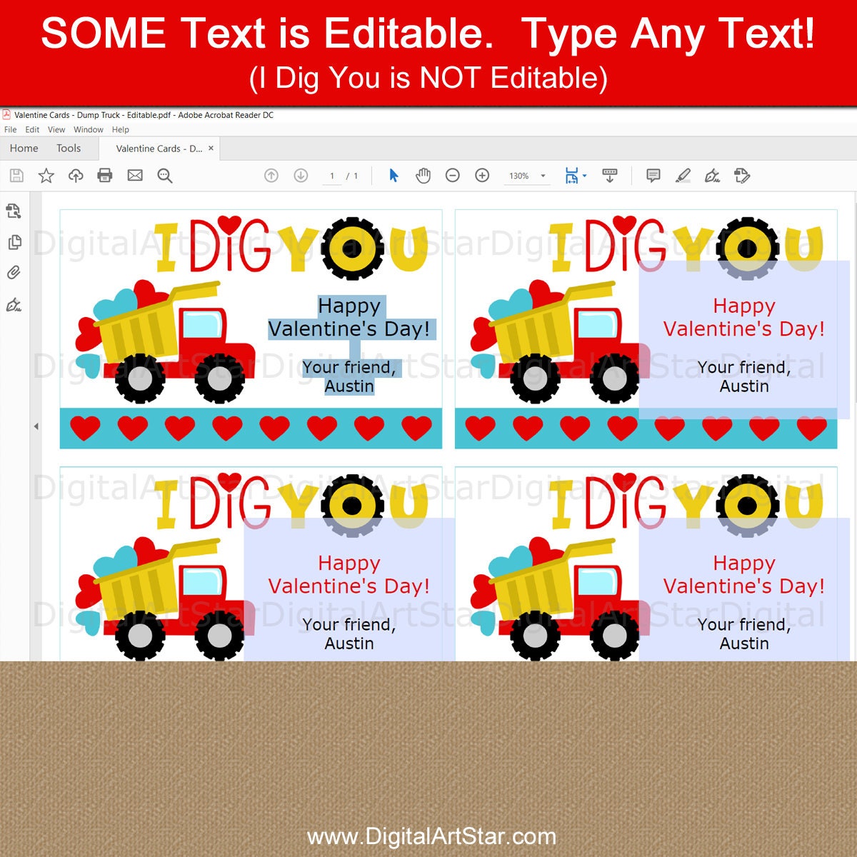 Printable Valentines Day Cards for Kids I Dig You Valentine | Etsy