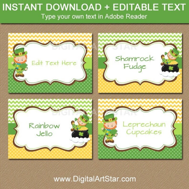 St Patricks Day Food Labels Name Tags Place Cards Food Tent - Etsy