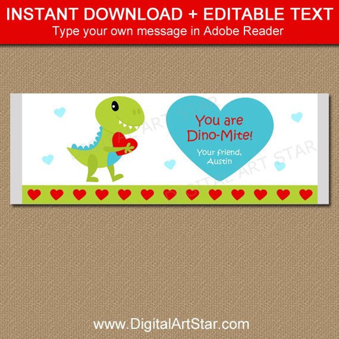 Dino Valentine Printables Dinosaur Valentine Candy Bar Wrappers ...