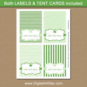 St Patricks Day Labels, Shamrock Labels, Place Cards, Food Tents, Candy ...