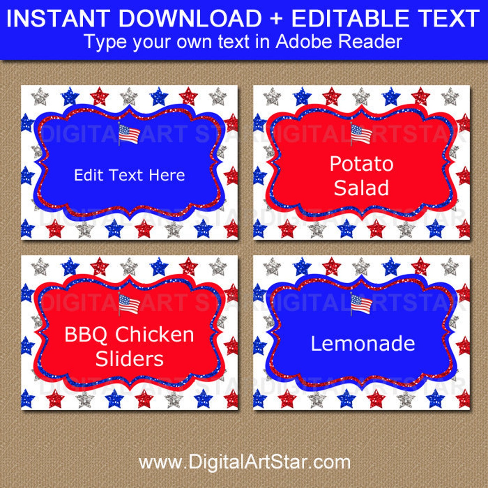 4th of July Place Cards Template Editable Food Labels - Etsy